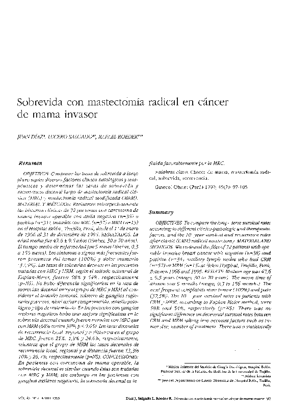 (PDF) Sobrevida con mastectomía radical en cáncer de mama invasor