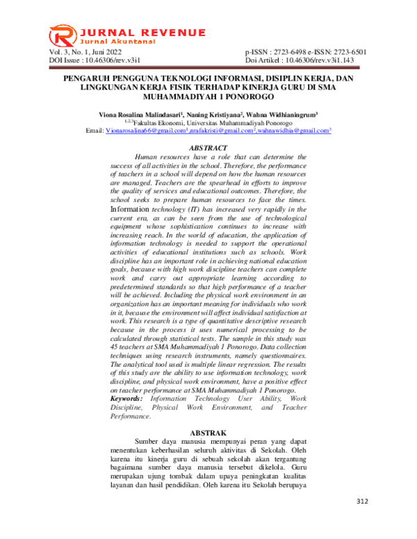 (PDF) Pengaruh Pengguna Teknologi Informasi, Disiplin Kerja, Dan Lingkungan Kerja Fisik Terhadap ...