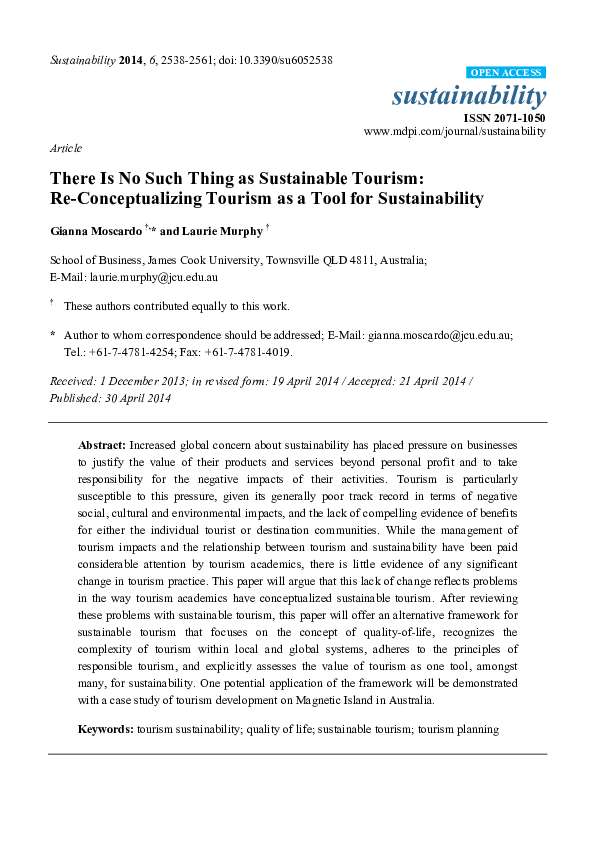 (PDF) There Is No Such Thing as Sustainable Tourism: Re-Conceptualizing Tourism as a Tool for ...