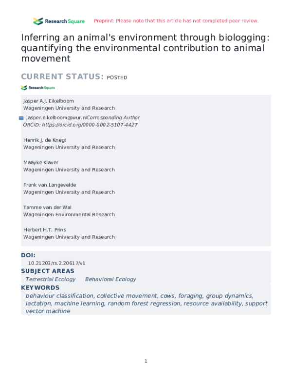 (PDF) Inferring An Animal's Environment Through Biologging: Quantifying ...