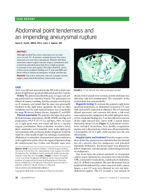 (PDF) Abdominal point tenderness and an impending aneurysmal rupture
