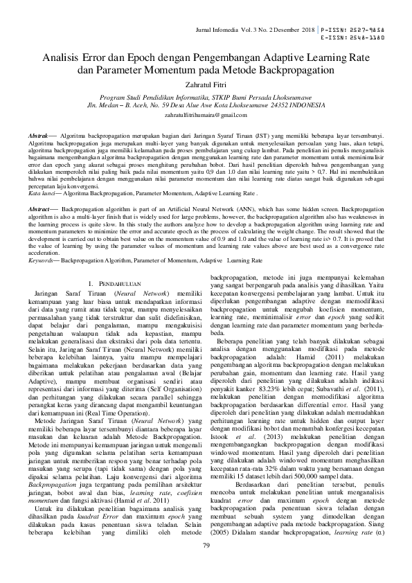 (PDF) Analisis Error dan Epoch dengan Pengembangan Adaptive Learning ... (PDF) Analisis Error dan Epoch dengan Pengembangan Adaptive Learning ...