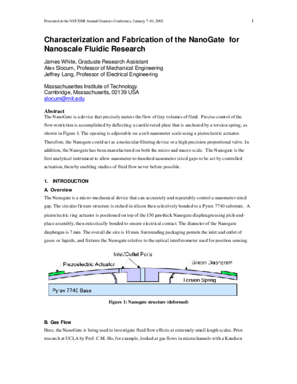 (PDF) Characterization and Fabrication of the NanoGate for Nanoscale ...