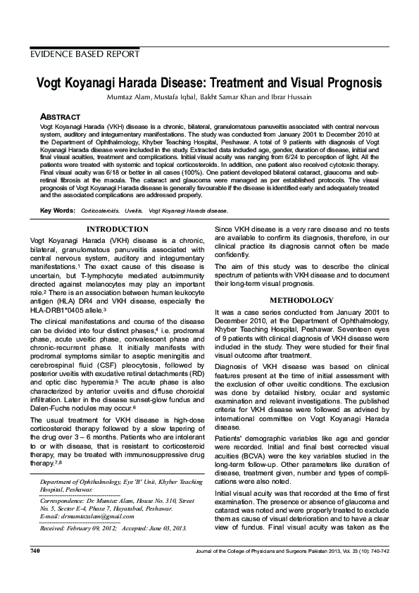 (PDF) Vogt Koyanagi Harada disease: treatment and visual prognosis | ibrar Hussain - Academia.edu