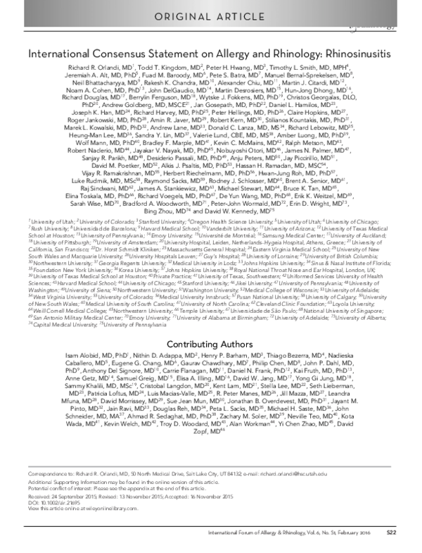 (PDF) International Consensus Statement on Allergy and Rhinology: Rhinosinusitis