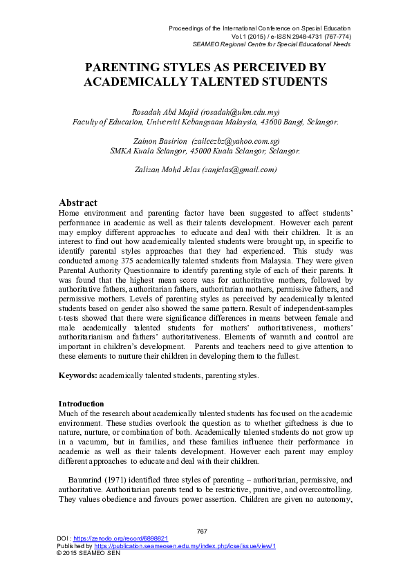 (PDF) Parenting Styles as Perceived by Academically Talented Students