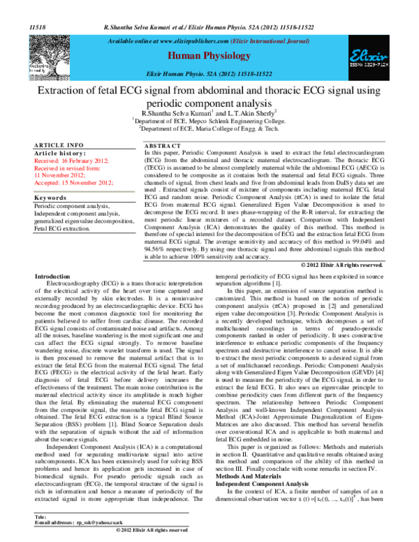 Pdf Extraction Of Fetal Ecg Signal From Abdominal And Thoracic Ecg Signal Using Periodic