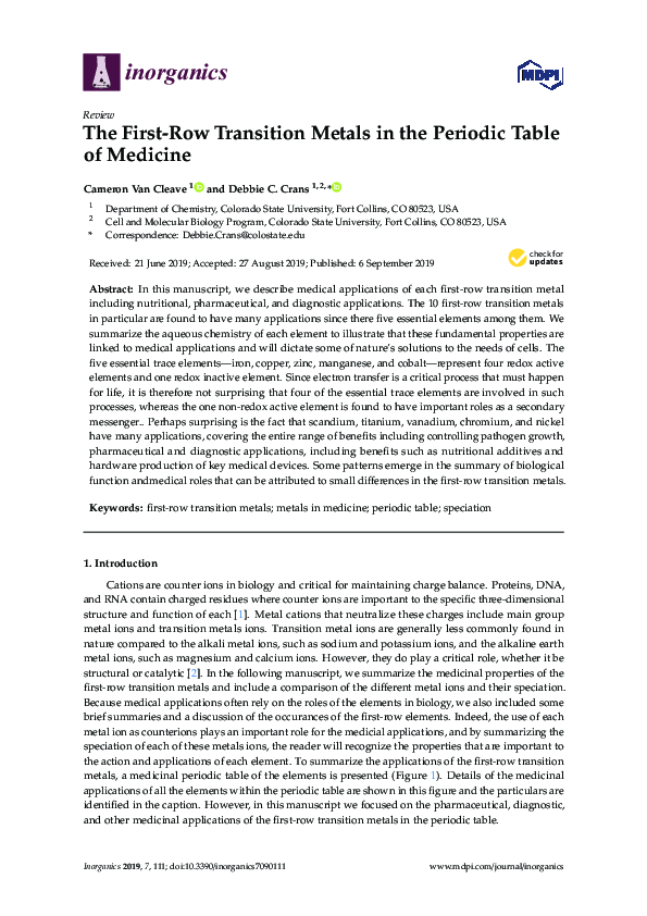 (PDF) The First-Row Transition Metals in the Periodic Table of Medicine