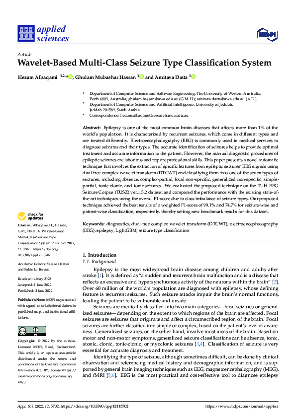 (PDF) Wavelet-Based Multi-Class Seizure Type Classification System