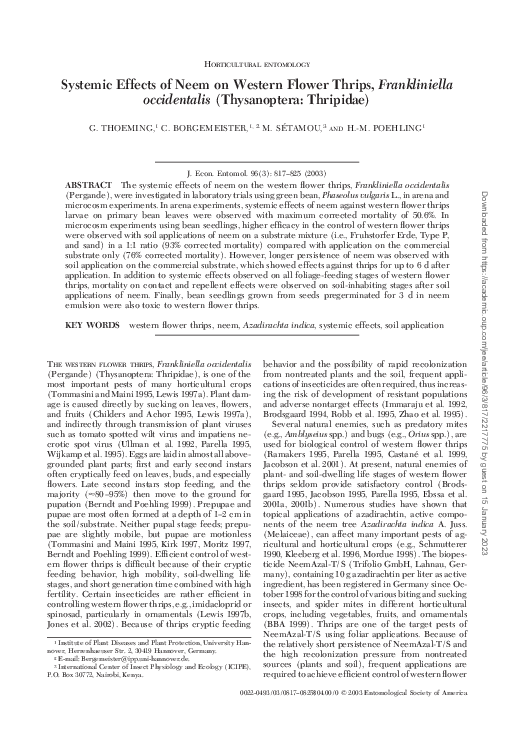 (PDF) Systemic Effects of Neem on Western Flower Thrips, Frankliniella ...