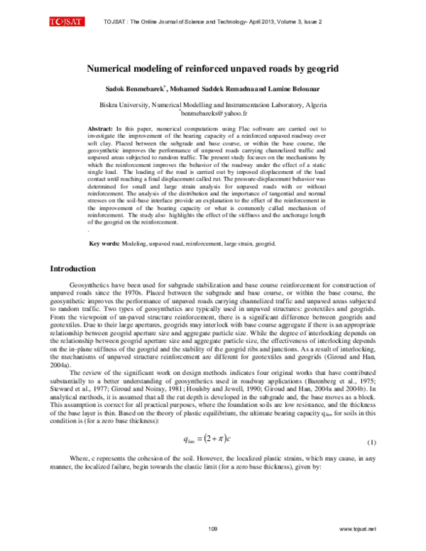 (PDF) Numerical modeling of reinforced unpaved roads by geogrid