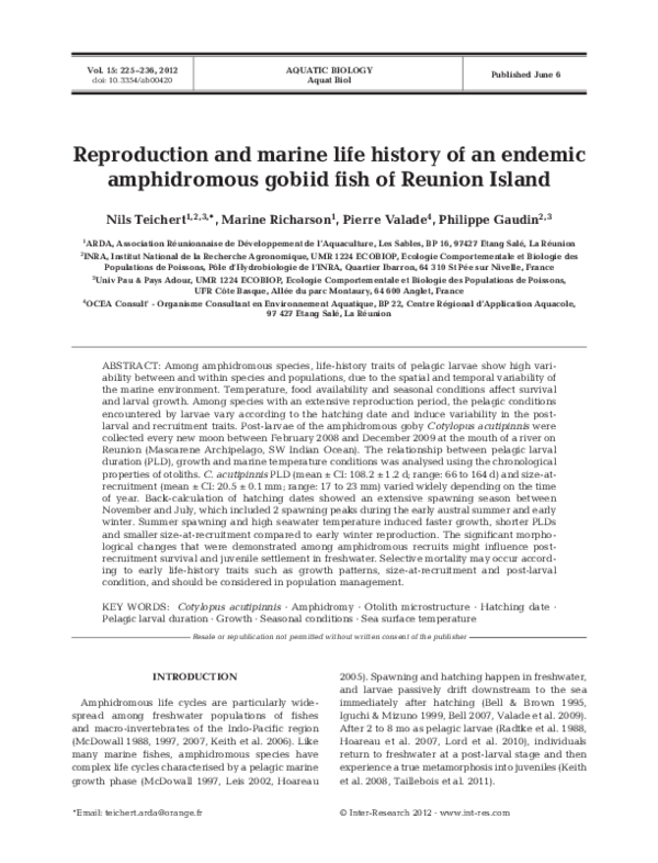 (PDF) Reproduction and marine life history of an endemic amphidromous ...