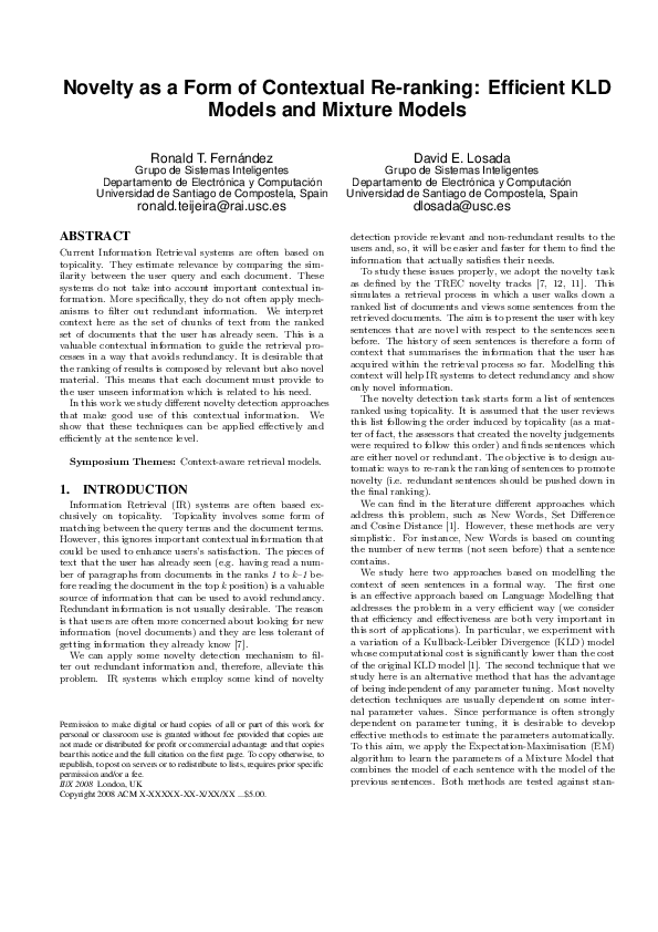 (PDF) Novelty as a form of contextual re-ranking