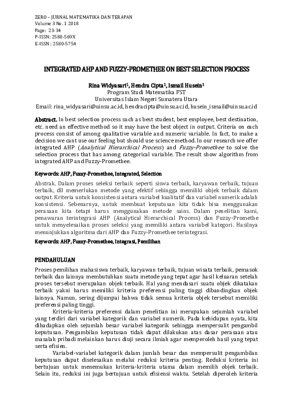 (PDF) Integrated Ahp and Fuzzy-Promethee on Best Selection Process