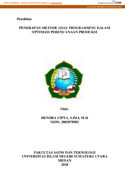 (PDF) Penerapan Metode Goal Programming Dalam Optimasi Perencanaan Produksi