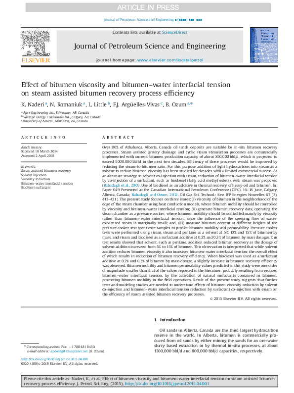 (PDF) Effect of Bitumen Viscosity and Bitumen-Water Interfacial Tension ...