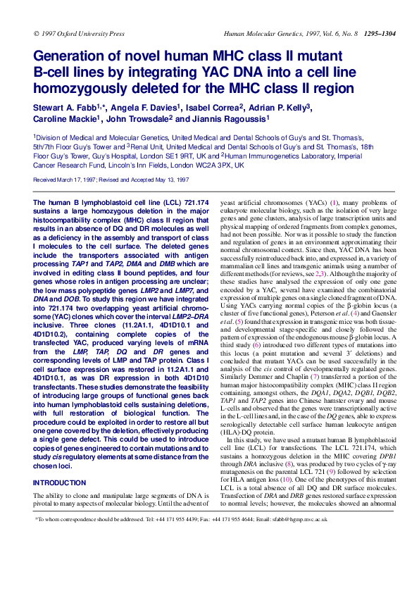 (PDF) Generation of novel human MHC class II mutant B-cell lines by ...