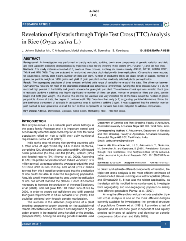 (PDF) Revelation of Epistasis through Triple Test Cross (TTC) Analysis ...