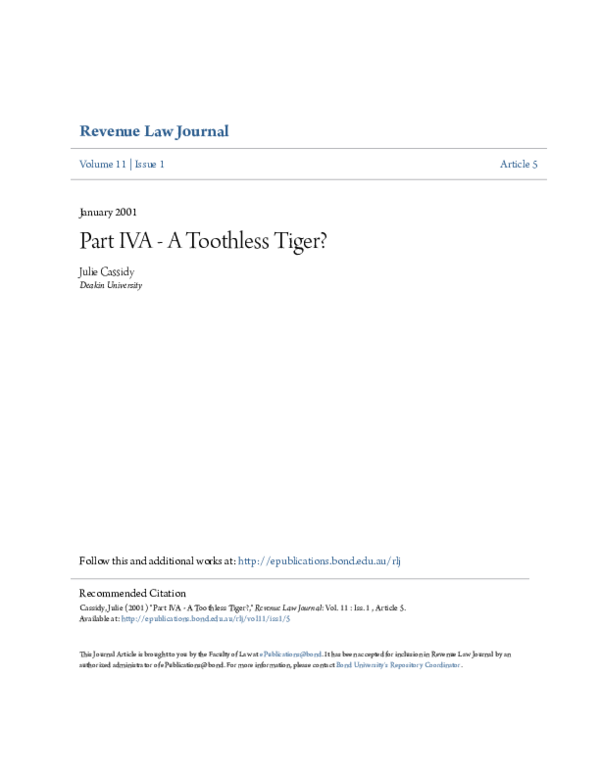 (PDF) Part IVA - A Toothless Tiger?