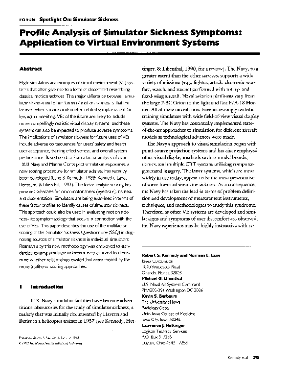 (PDF) Profile Analysis of Simulator Sickness Symptoms: Application to ...