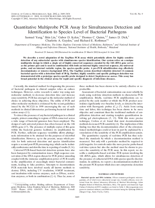 Pdf Quantitative Multiprobe Pcr Assay For Simultaneous Detection And Identification To Species