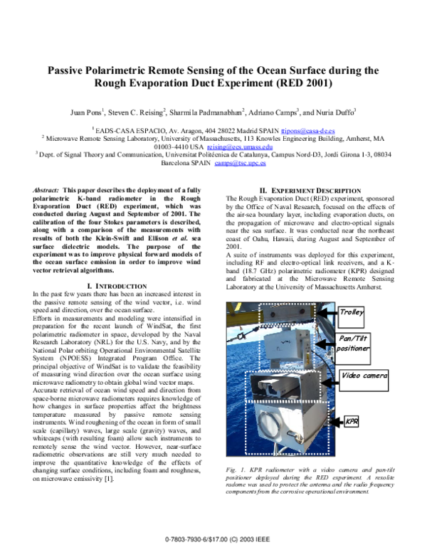 (PDF) Passive polarimetric remote sensing of the ocean surface during the Rough Evaporation Duct ...