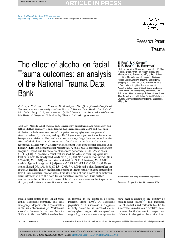 (PDF) The effect of alcohol on facial Trauma outcomes: an analysis of ...