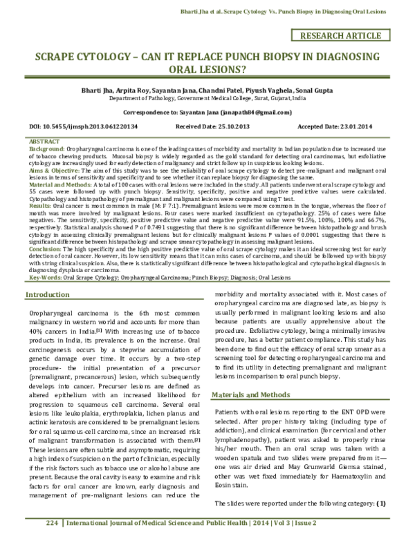 (PDF) Scrape cytology -can it replace punch biopsy in diagnosing oral ...