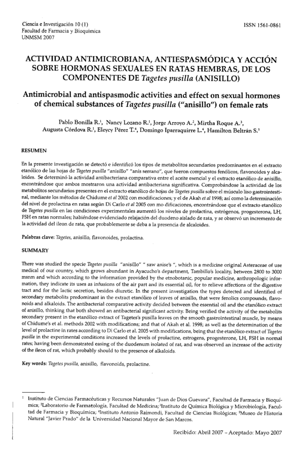 (PDF) Actividad antimicrobiana, antiespasmódica y acción sobre hormonas ...
