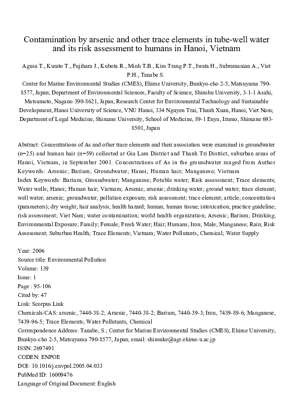 (PDF) Contamination by arsenic and other trace elements in tube-well ...