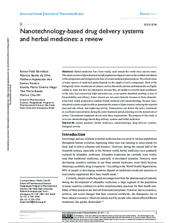 (PDF) Nanotechnology-based drug delivery systems and herbal medicines: a review