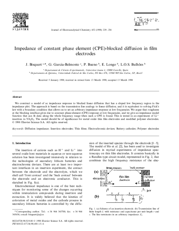 (PDF) Impedance of constant phase element (CPE)-blocked diffusion in ...