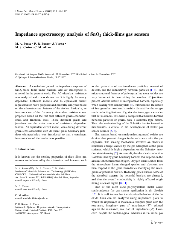 (PDF) Impedance spectroscopy analysis of SnO2 thick-films gas sensors