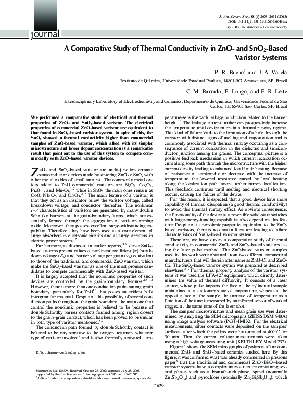 (PDF) Thermal Conductivity of ZnO and SnO2 Varistors