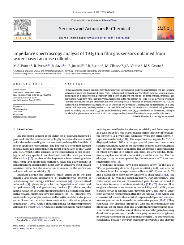 (PDF) Impedance spectroscopy analysis of TiO2 thin film gas sensors ...