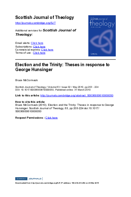 (PDF) Election and the Trinity: Theses in response to George Hunsinger