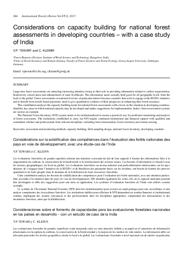 (PDF) Considerations on capacity building for national forest ...