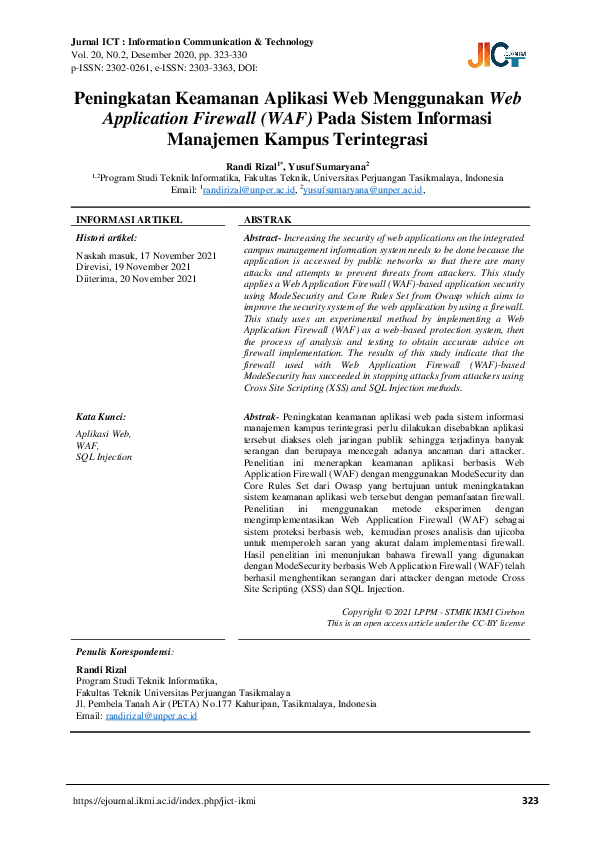 (PDF) Peningkatan Keamanan Aplikasi Web Menggunakan Web Application Firewall (WAF) Pada Sistem ...