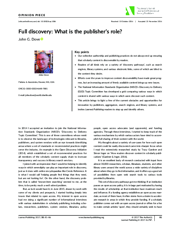 (PDF) Full discovery: What is the publisher's role?