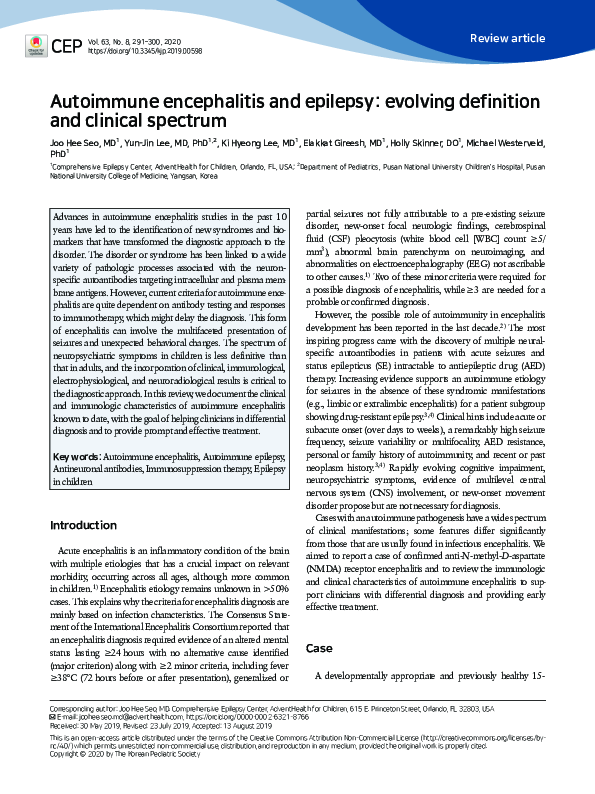 (PDF) Autoimmune encephalitis and epilepsy: evolving definition and ...