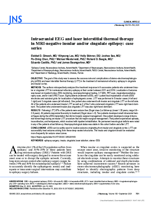 (PDF) Intracranial EEG and laser interstitial thermal therapy in MRI ...