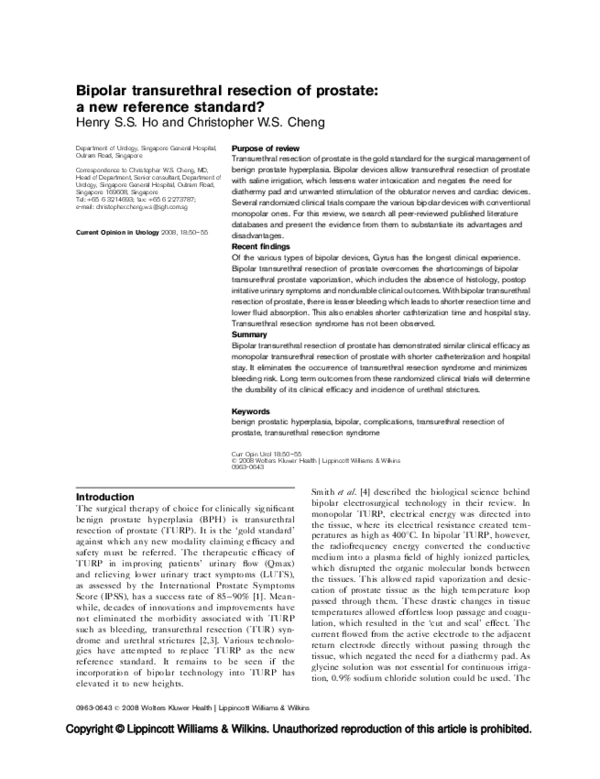 (PDF) Bipolar transurethral resection of prostate: a new reference ...