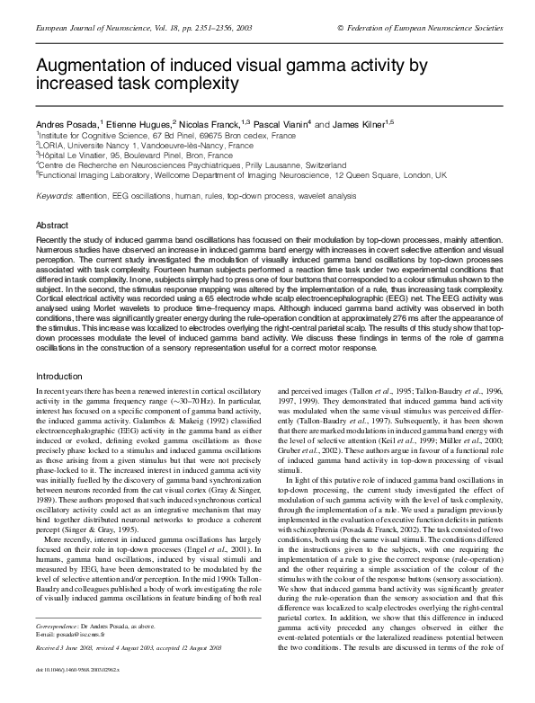 (PDF) Augmentation of induced visual gamma activity by increased task ...