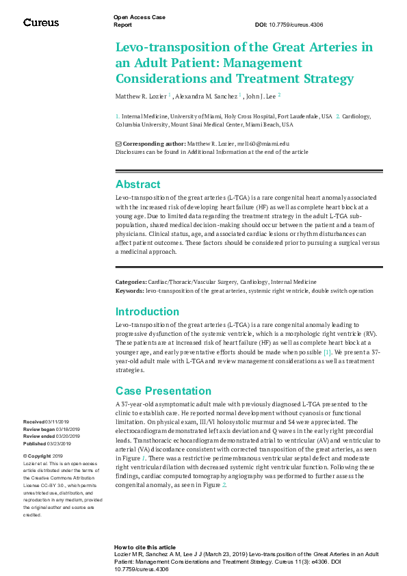 (PDF) Levo-transposition of the Great Arteries in an Adult Patient ...