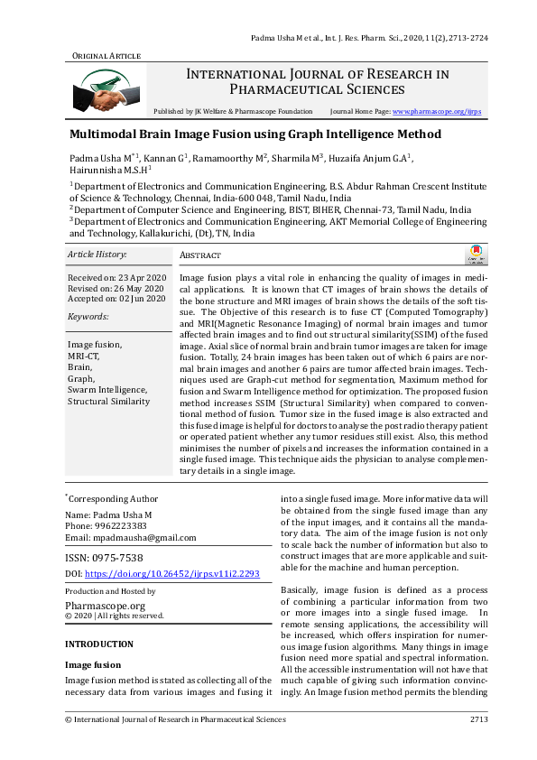 (PDF) Multimodal Brain Image Fusion using Graph Intelligence Method