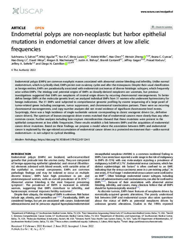 (PDF) Endometrial polyps are non-neoplastic but harbor epithelial ...