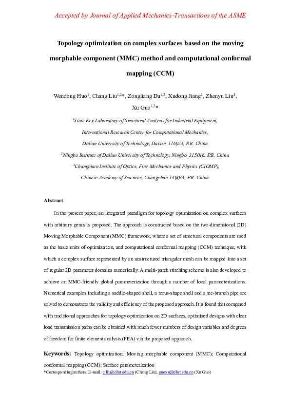 Pdf Topology Optimization On Complex Surfaces Based On The Moving Morphable Component Method