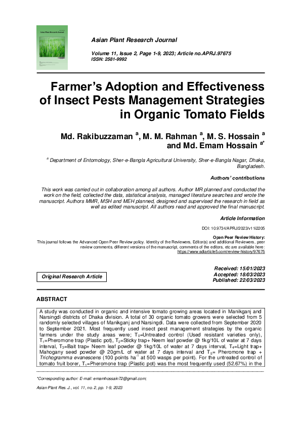 (PDF) Farmer’s Adoption and Effectiveness of Insect Pests Management ...