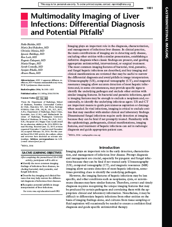 (PDF) Multimodality Imaging of Liver Infections: Differential Diagnosis and Potential Pitfalls