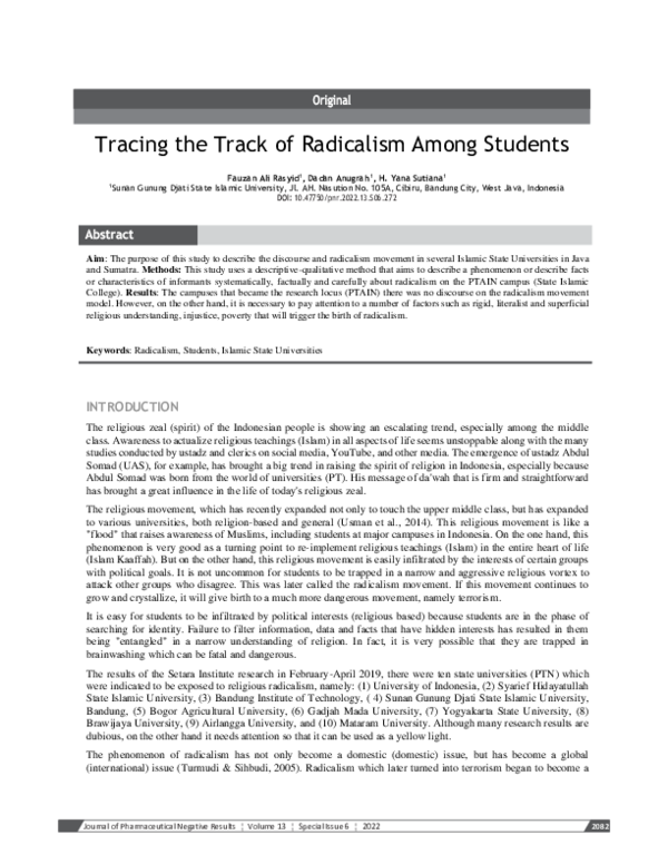 Pdf Tracing The Track Of Radicalism Among Students